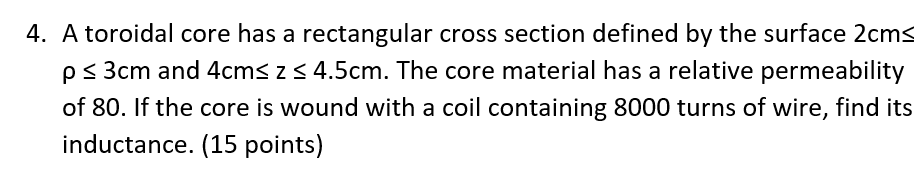 Solved 4. A toroidal core has a rectangular cross section | Chegg.com