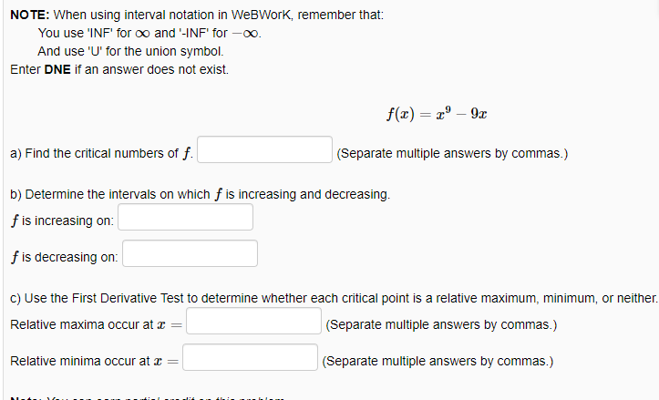 Solved NOTE: When using interval notation in WebWork, | Chegg.com