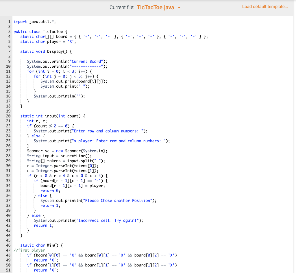 Solved Current file: Board.java Load default template... 1 | Chegg.com