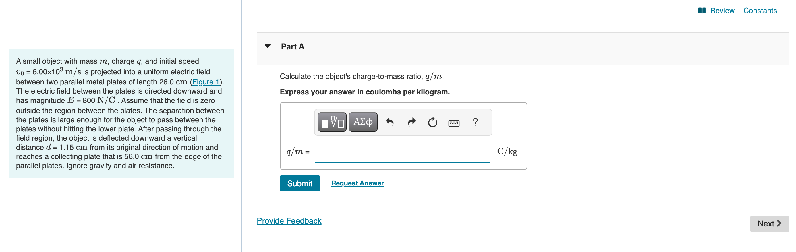 Solved A small object with mass m, charge q, and initial | Chegg.com