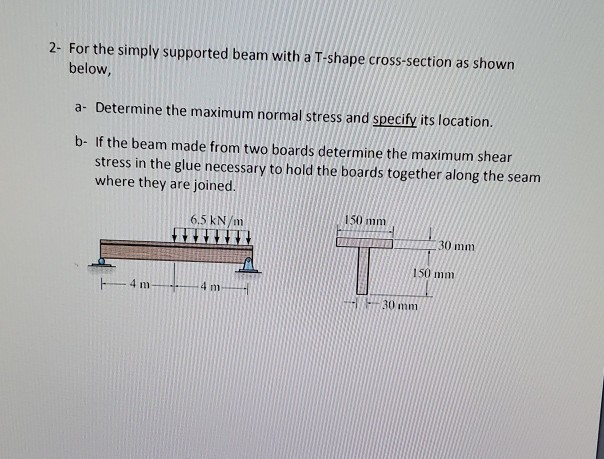 Solved 2- For the simply supported beam with a T-shape | Chegg.com