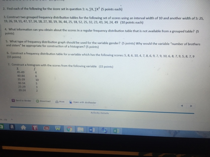 Solved 2. Find each of the following for the score set in | Chegg.com