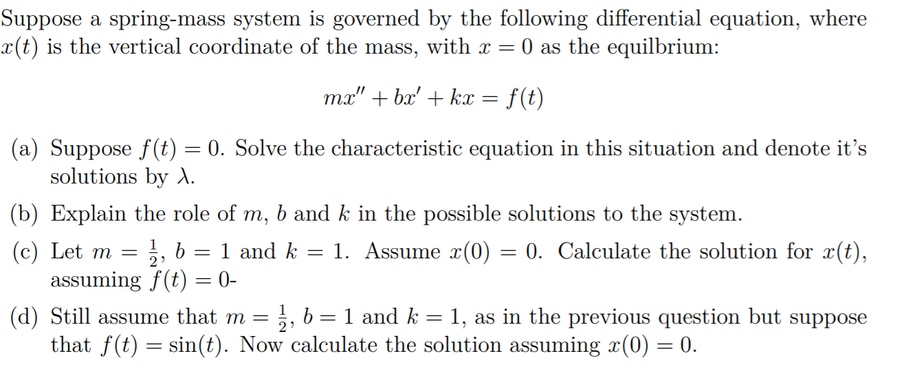Solved Suppose a spring-mass system is governed by the | Chegg.com