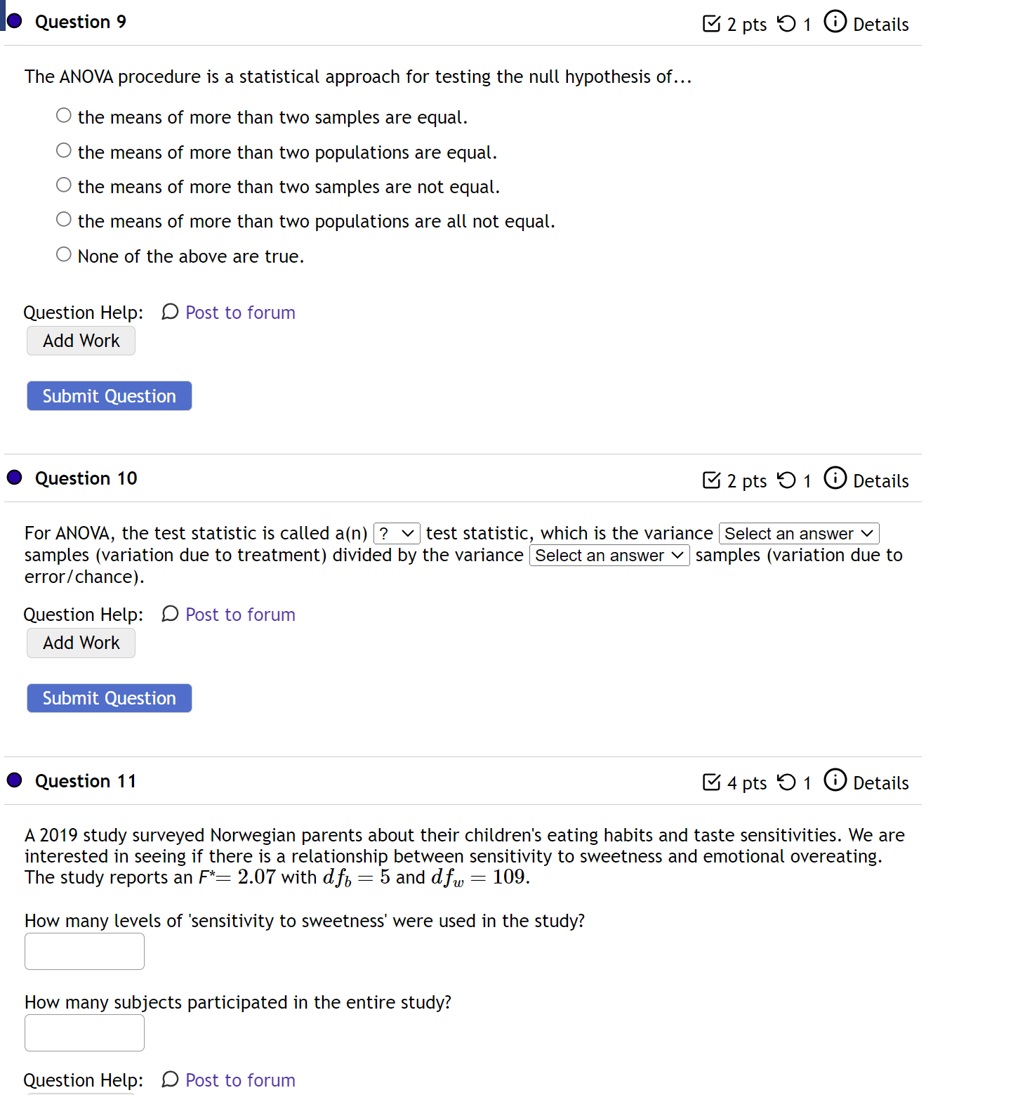 Solved The ANOVA procedure is a statistical approach for | Chegg.com