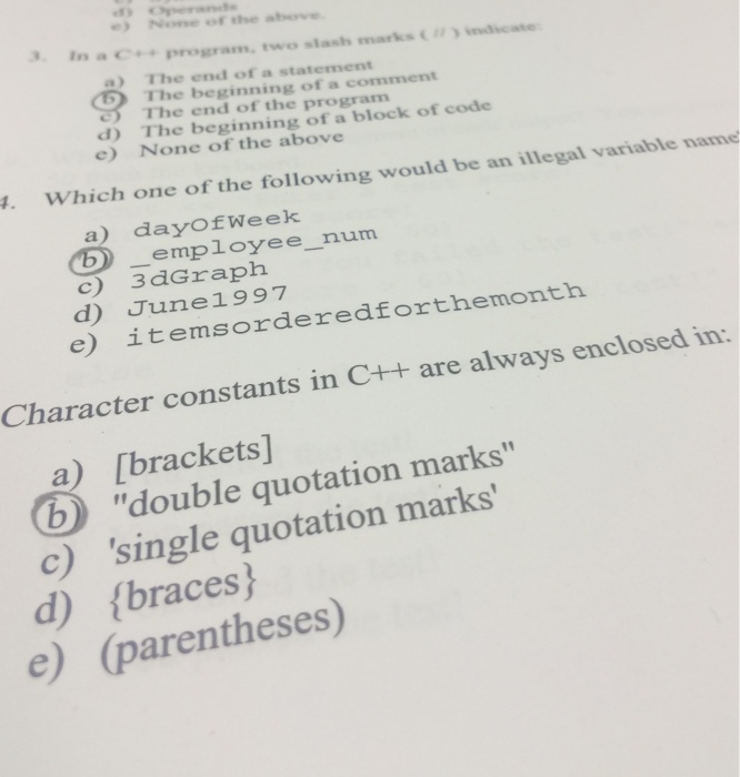 Solved In a C++ program, program, two slash marks (//) | Chegg.com