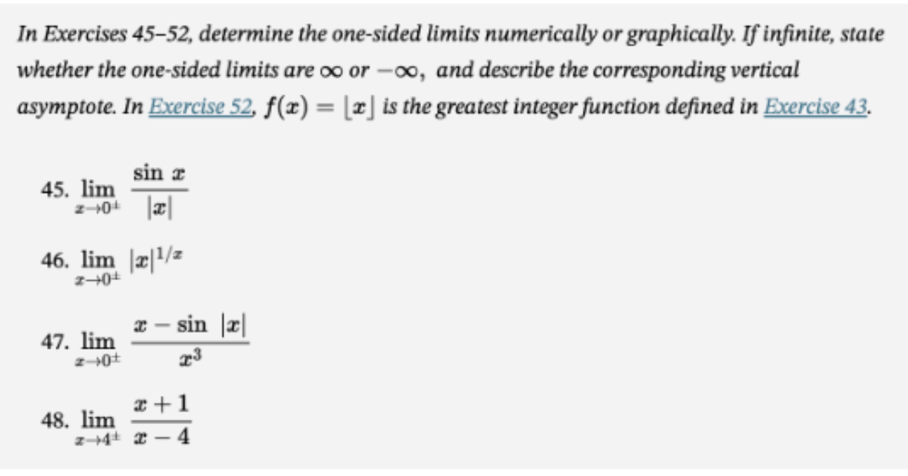 Solved In Exercises 45-52, determine the one-sided limits | Chegg.com