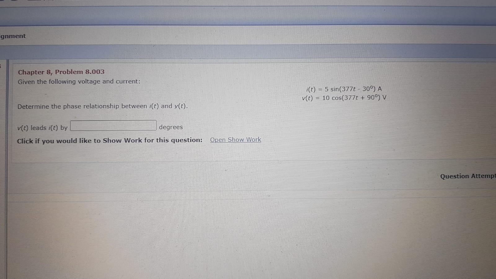 Solved gnment 5 Chapter 8, Problem 8.003 Given the following | Chegg.com
