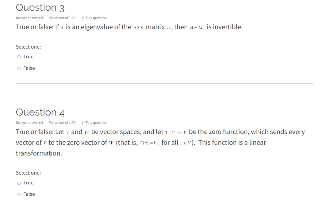 Solved True or false: If λ is an eigenvalue of the n×n | Chegg.com