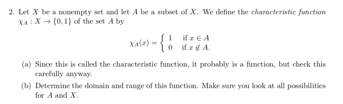 Solved 2. Let X be a nonempty set and let A be a subset of | Chegg.com