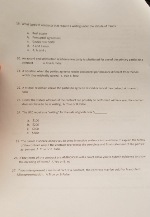 Solved What types of contracts that require a writing the | Chegg.com