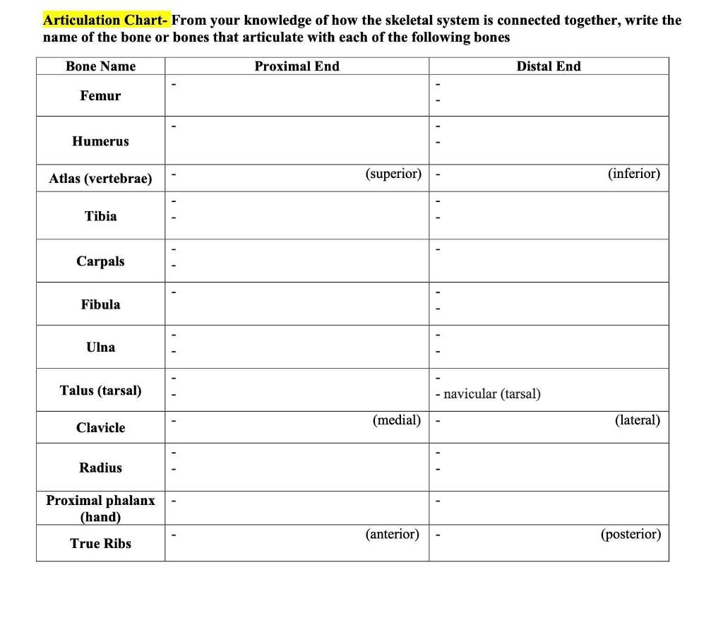 Solved Articulation Chart- From your knowledge of how the | Chegg.com