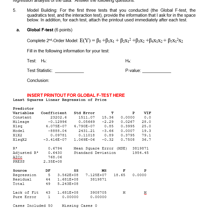 Solved allalysis 5. Model Building: For the first three | Chegg.com