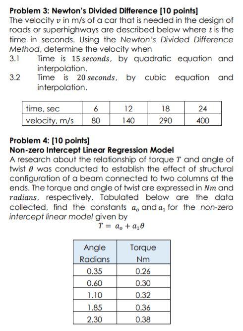 Solved Problem 3: Newton's Divided Difference [10 points] | Chegg.com