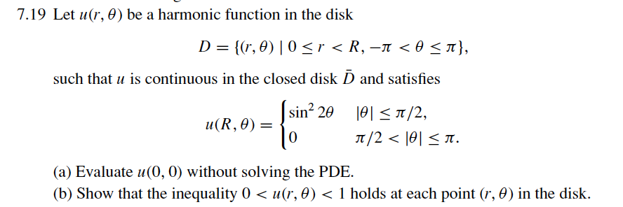 Solved 7.19 Let u(r, θ) be a harmonic function in the disk | Chegg.com