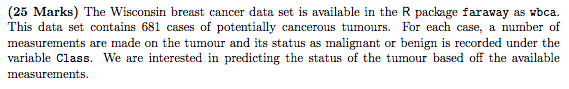 Solved (25 Marks) The Wisconsin breast cancer data set is | Chegg.com