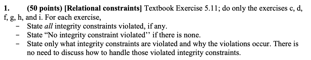 Solved 1. (50 points) (Relational constraints) Textbook | Chegg.com
