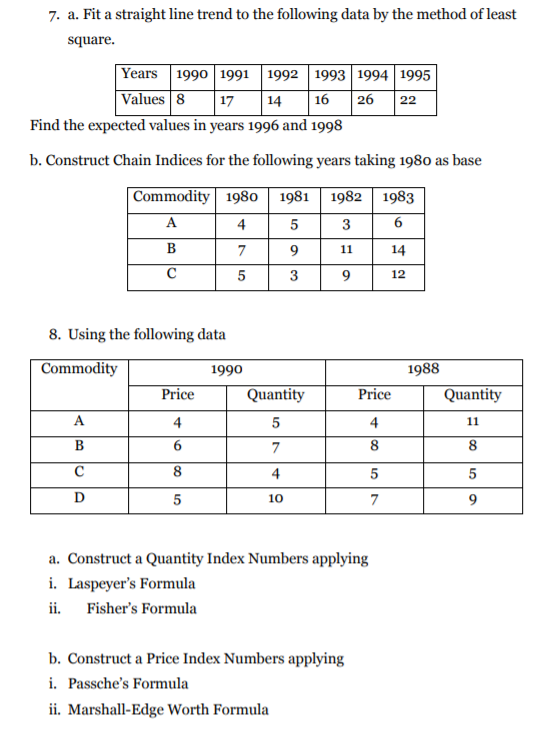 Solved 7. a. Fit a straight line trend to the following data | Chegg.com