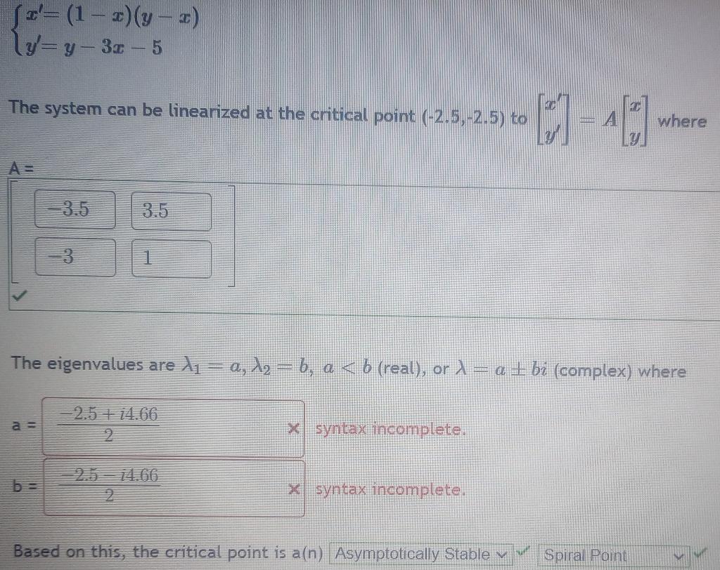 Solved {x′=(1−x)(y−x)y′=y−3x−5 The system can be linearized | Chegg.com