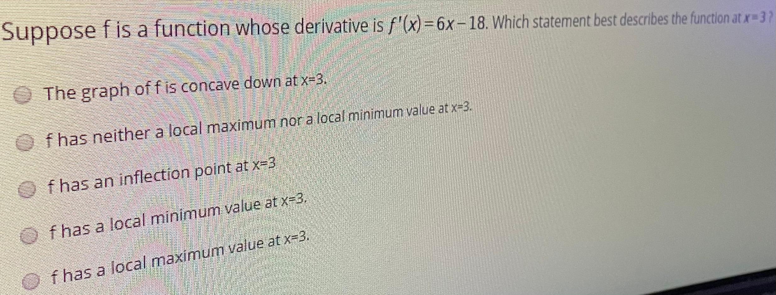 Solved Suppose fis a function whose derivative is f'(x)=6x – | Chegg.com