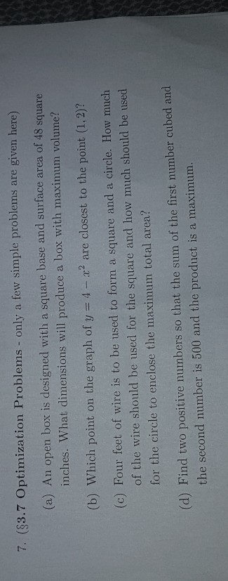 Solved 7. (3.7 Optimization Problems - only a few simple | Chegg.com
