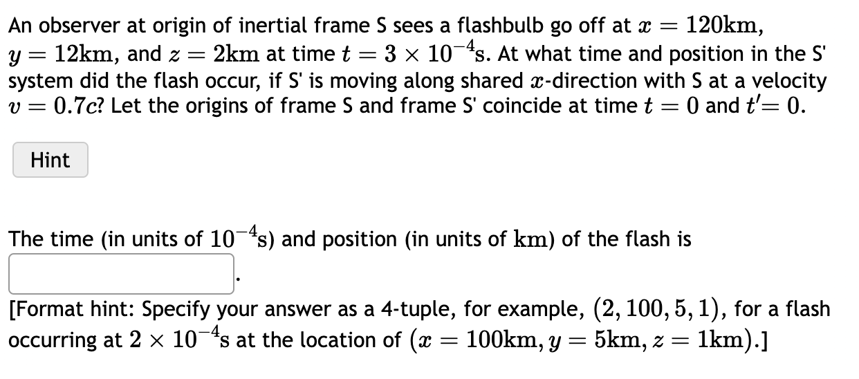 Solved An observer at origin of inertial frame S sees a | Chegg.com