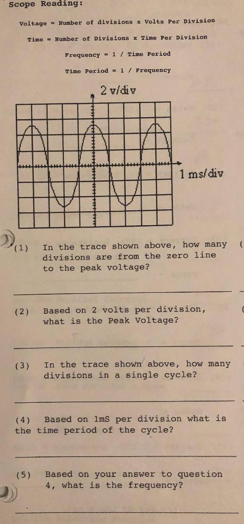 Solved Scope Reading: Voltage = Number of divisions x Volts | Chegg.com