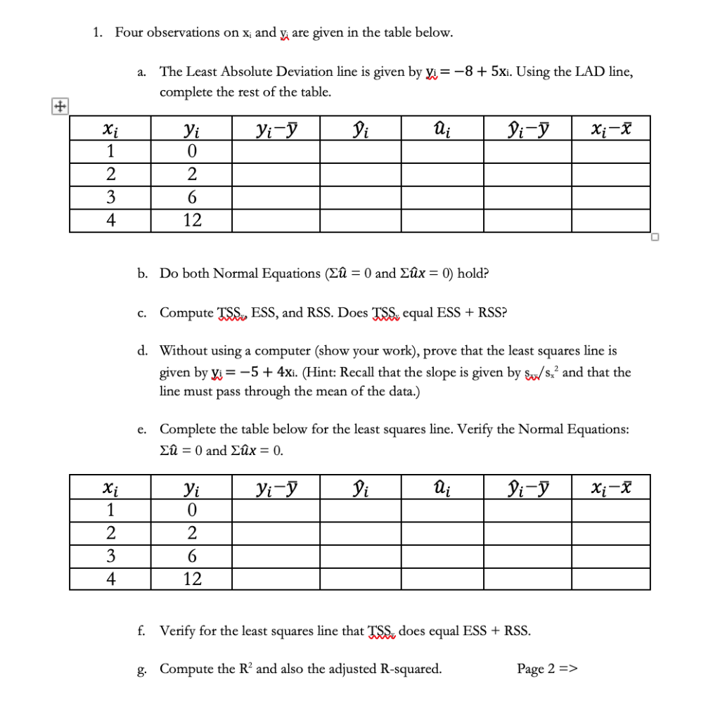 1 Four Observations On Xi And Yi Are Given In The