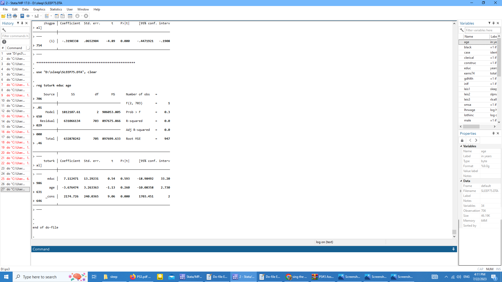 Solved 2. Using the data in SLEEP75.DTA, estimate the | Chegg.com