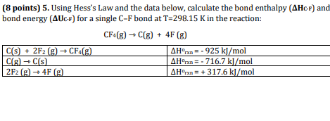 Solved (8 ﻿points) 5. ﻿Using Hess's Law and the data below, | Chegg.com