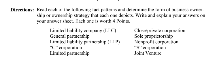 Solved Directions: Read each of the following fact patterns | Chegg.com