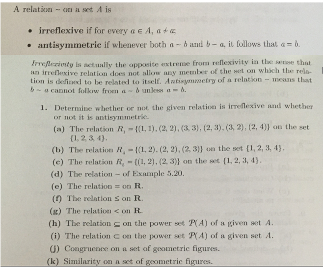 Solved A relation on a set A is • irreflexive if for every a | Chegg.com
