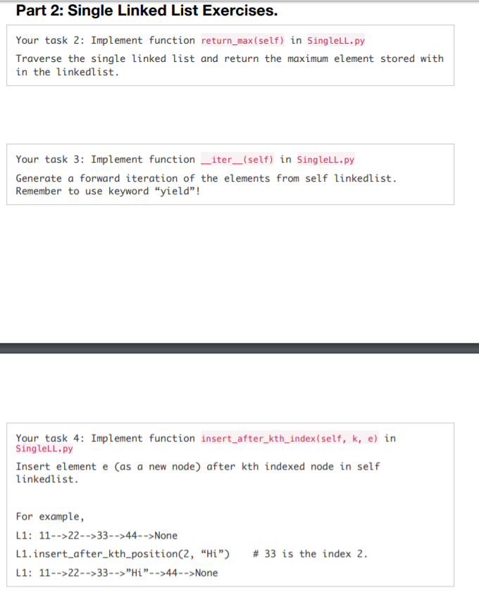 Solved Part 2: Single Linked List Exercises. Your task 2: | Chegg.com