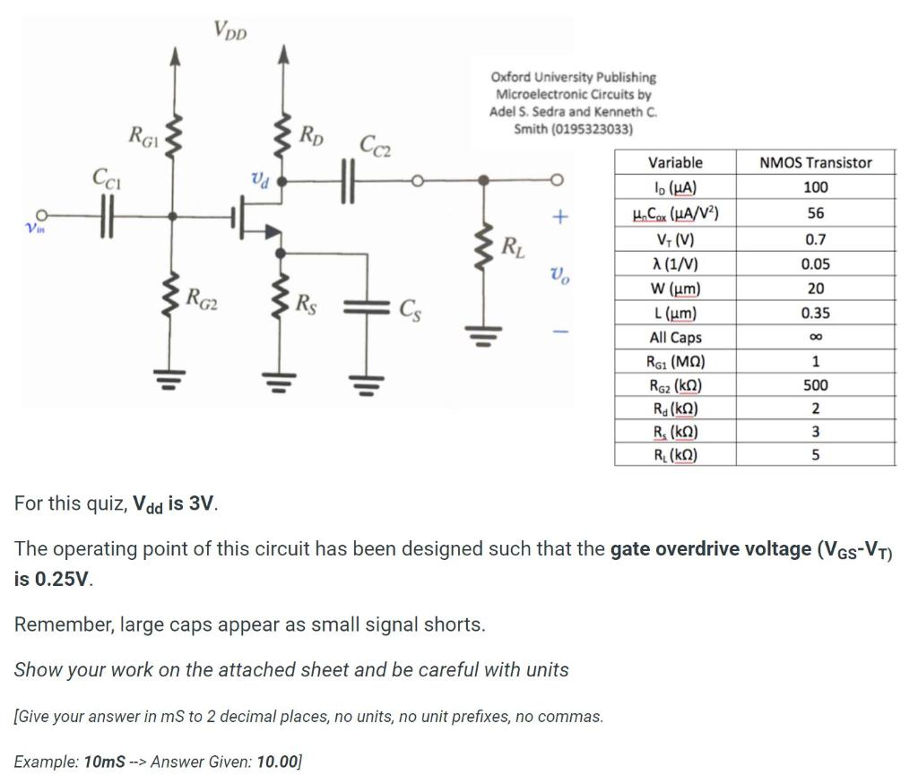 Solved What is the small signal voltage gain (vo/vin) of | Chegg.com