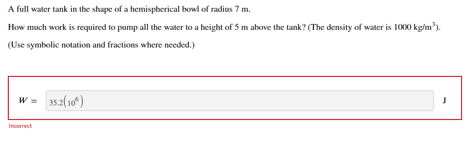 Solved A full water tank in the shape of a hemispherical | Chegg.com