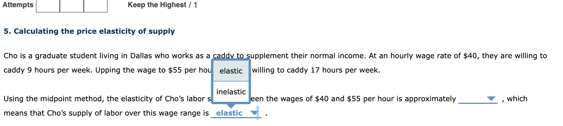 Solved 5. Calculating the price elasticity of supply Cho is | Chegg.com