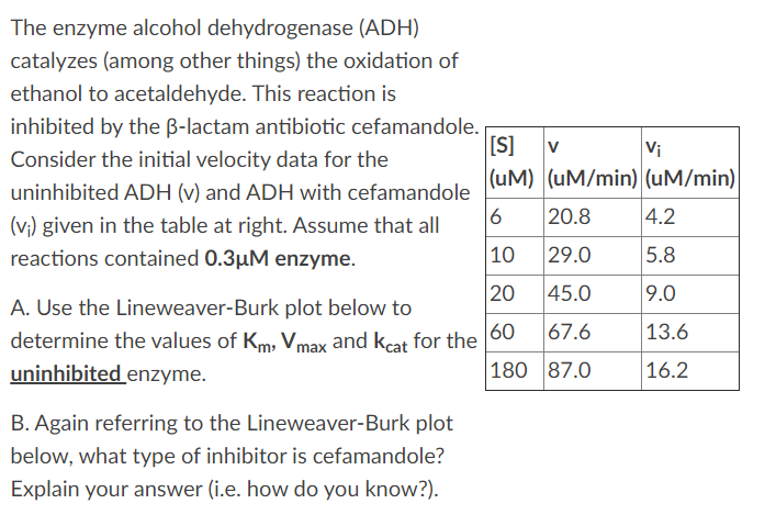 Solved v The enzyme alcohol dehydrogenase (ADH) catalyzes | Chegg.com