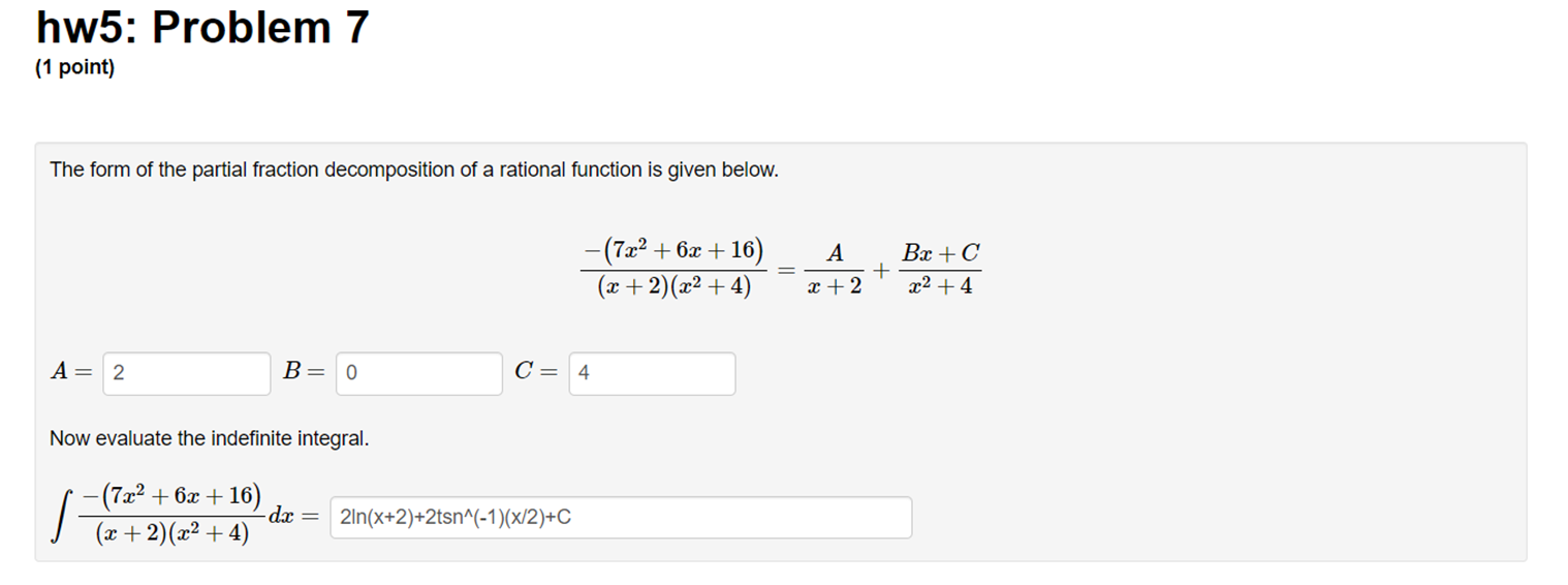 Solved hw5: Problem 7 (1 point) The form of the partial | Chegg.com