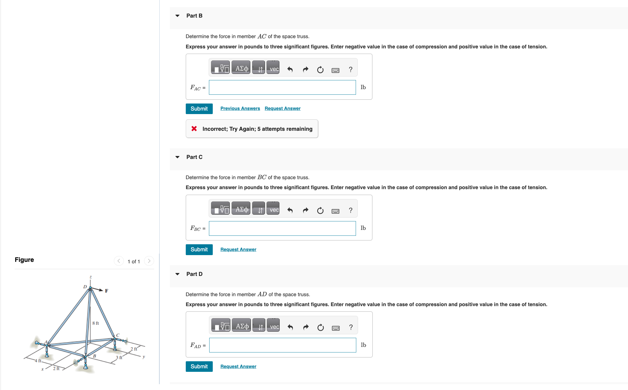 Solved The truss is supported by short links at A, B, and C. | Chegg.com