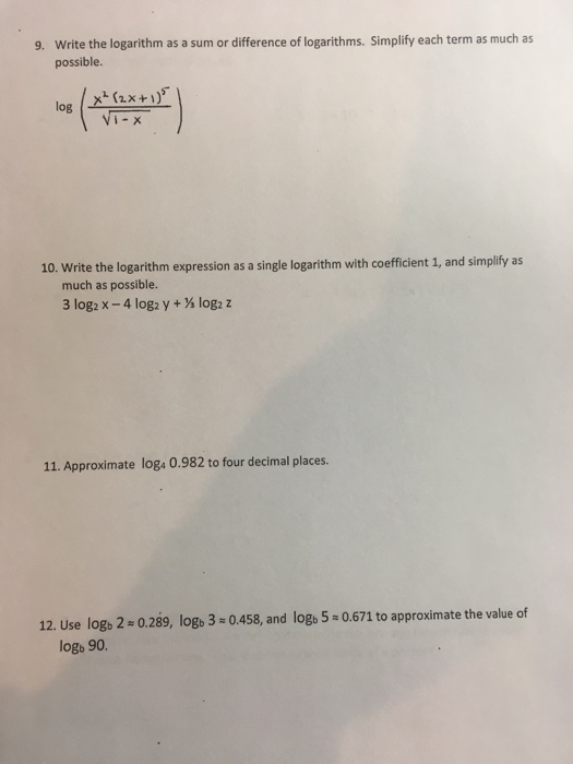 Solved Write the logarithm as a sum or difference of | Chegg.com