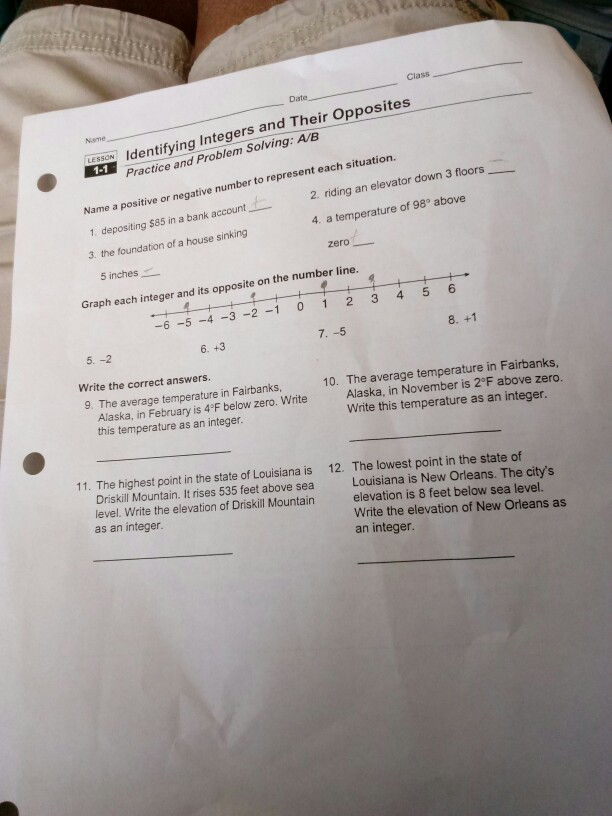 Solved Class Date Name REİ Identifying integers and | Chegg.com