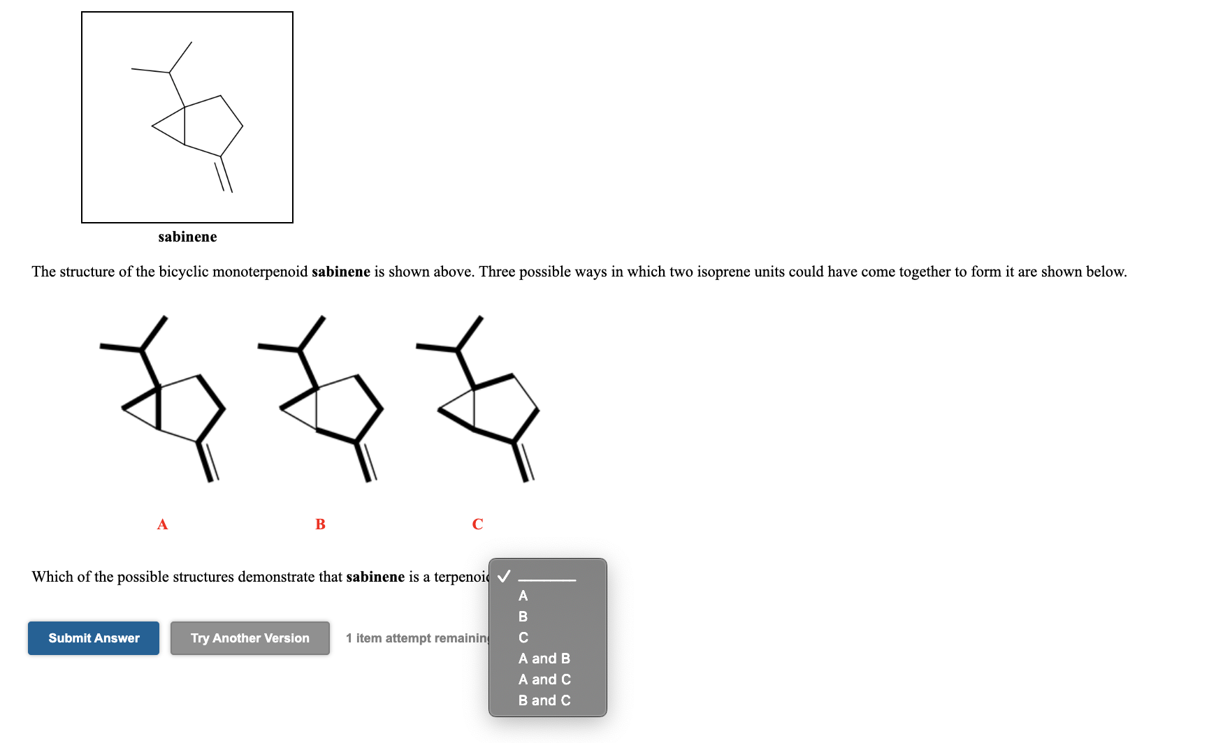 Solved sabinene The structure of the bicyclic monoterpenoid | Chegg.com