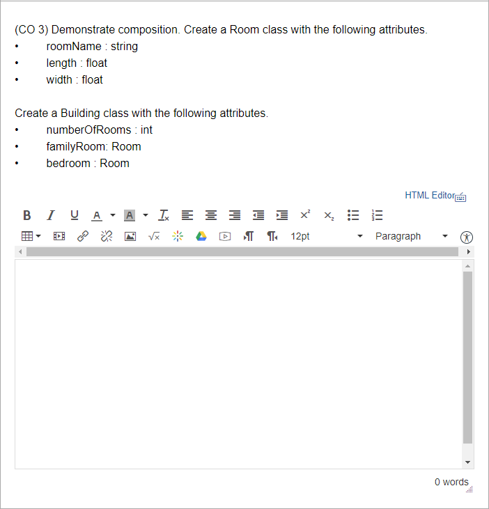 Solved (CO 3) Demonstrate composition. Create a Room class | Chegg.com