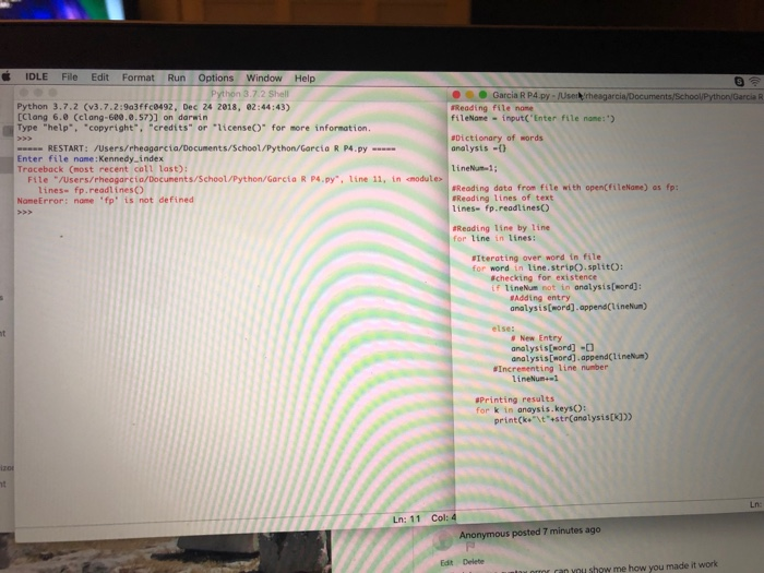 Solved Idle File Edit Format Run Options Window Help Python 