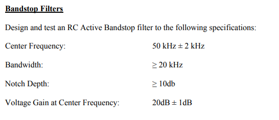 Solved Bandstop Filters Design and test an RC Active | Chegg.com