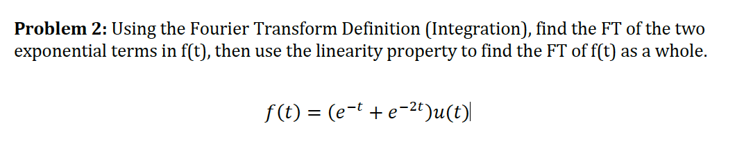 Solved Problem 2: Using the Fourier Transform Definition | Chegg.com