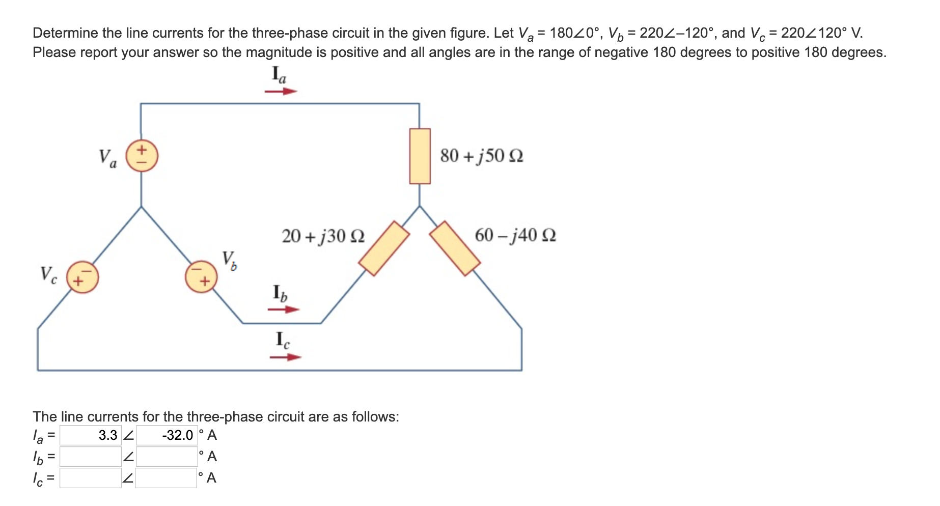 Solved Determine the line currents for the three-phase | Chegg.com
