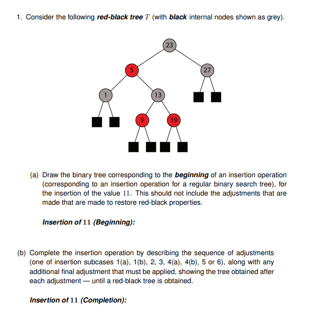 Solved 1. Consider the following red-black tree T (with | Chegg.com