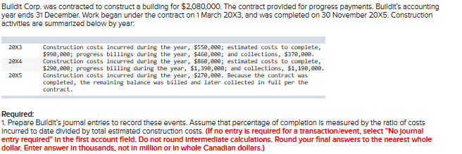 Solved Buildit Corp. was contracted to construct a bullding | Chegg.com