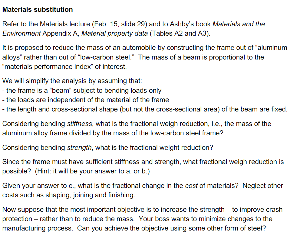 Solved Materials substitution Refer to the Materials lecture | Chegg.com