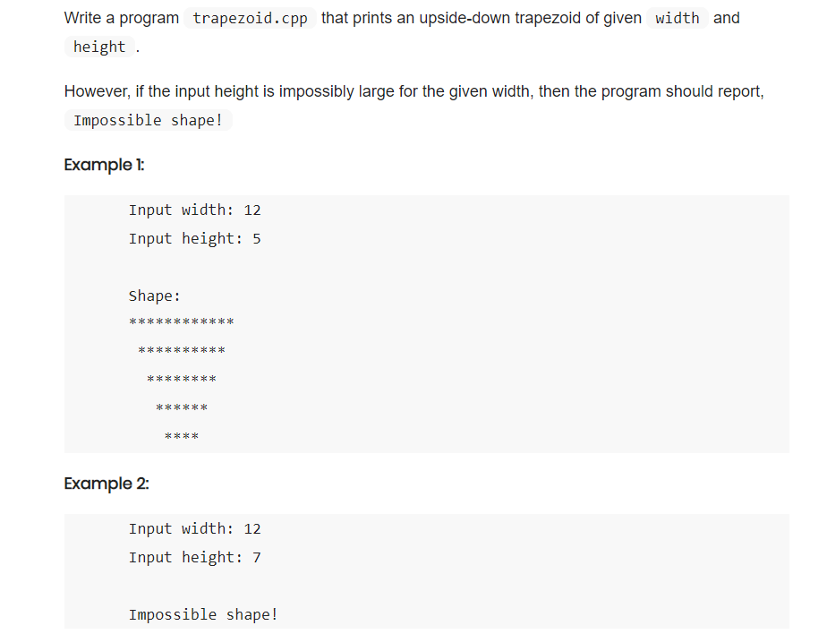 Solved Write a program trapezoid.cpp that prints an | Chegg.com